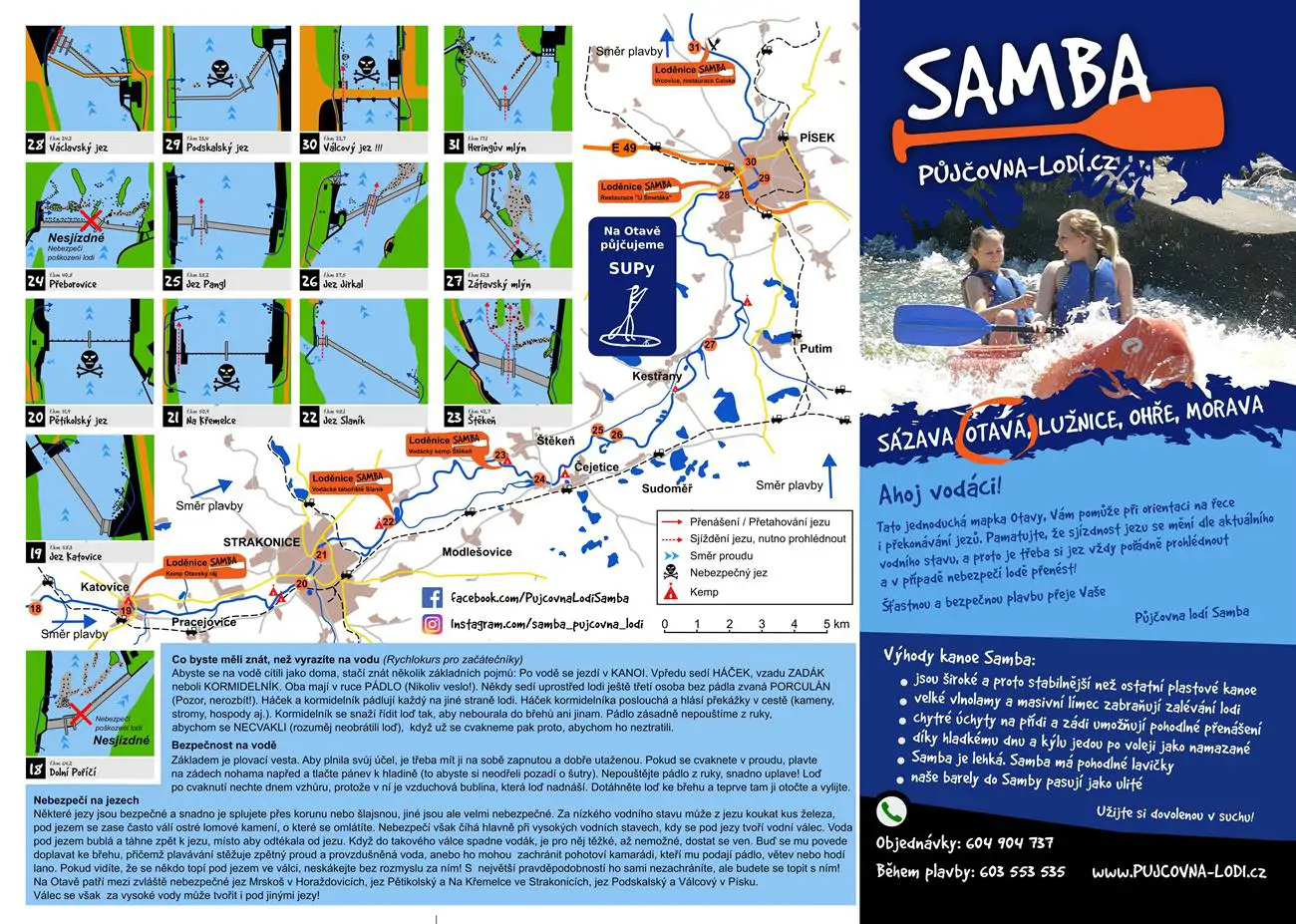 Vodácká mapa Otavy - Půjčovna lodí Samba